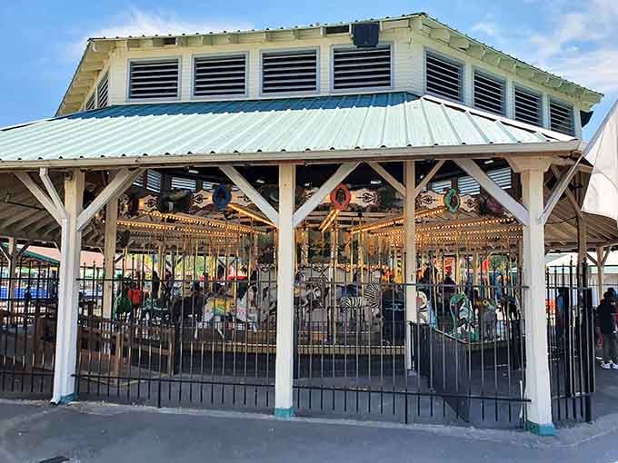 The vintage carousel stands ready to transport you back to when summers lasted forever and joy was this simple.