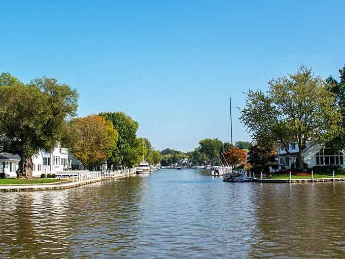 The Vermilion River winds through town like a liquid postcard, boats included at no extra charge.