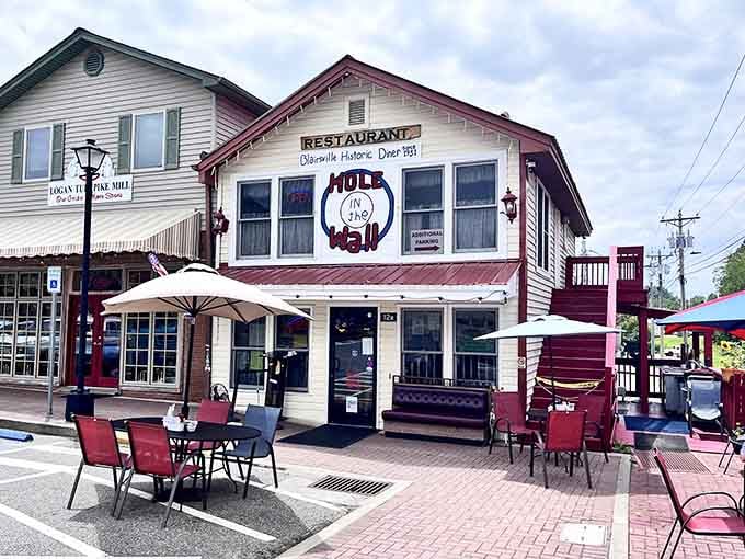 That red and white facade isn't just charming, it's basically a beacon calling you to breakfast glory.