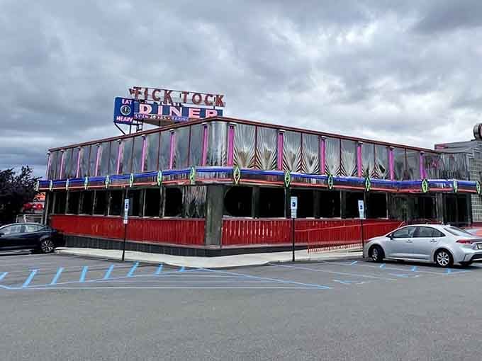 The iconic Tick Tock sign glows like a beacon, calling hungry souls home since diners became New Jersey's temples.