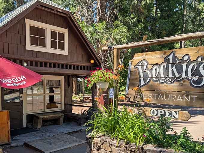 The hand-painted sign and flower boxes tell you everything: real people making real food in a real place.