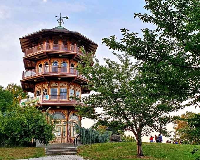 The Patterson Park Pagoda rises like Baltimore's answer to a Victorian fever dream, beautifully ornate and wonderfully unexpected.