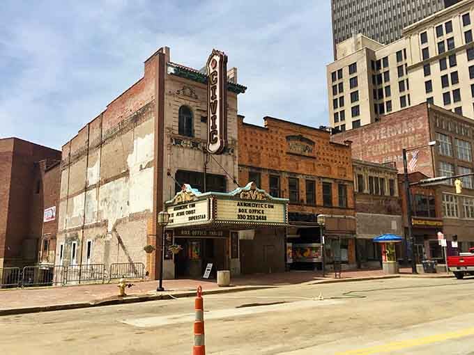 The historic Akron Civic Theatre stands as a testament to the city's golden era of entertainment.