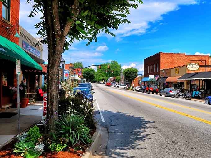 Those Blue Ridge foothills aren't just a backdrop—they're proof that Landrum picked the perfect spot to set up shop.