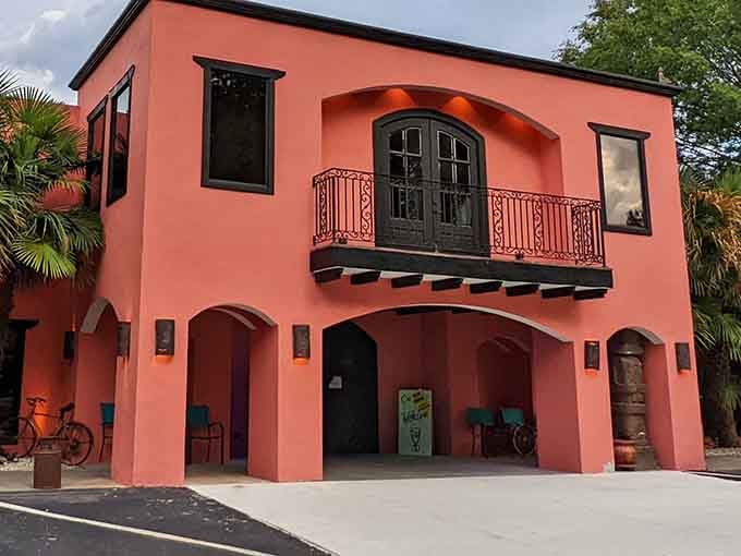 The coral-pink exterior practically radiates Caribbean sunshine, even on the grayest Georgia day you can imagine.