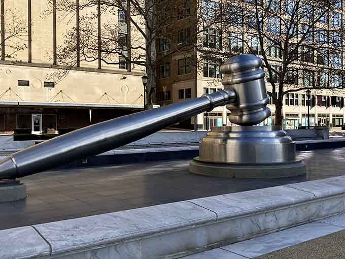 That gleaming metallic giant isn't compensating for anything, it's just making a very large point about justice.