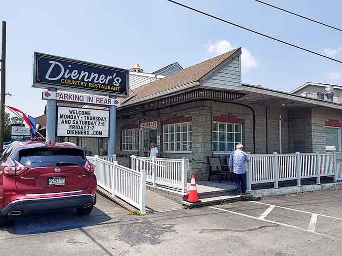 Stone exterior and welcoming porch: this place looks like it belongs in a postcard from Amish Country.