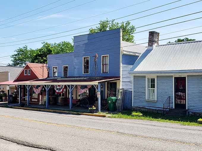 Patriotic decorations and vintage storefronts celebrate small-town America at its most photogenic and proud.