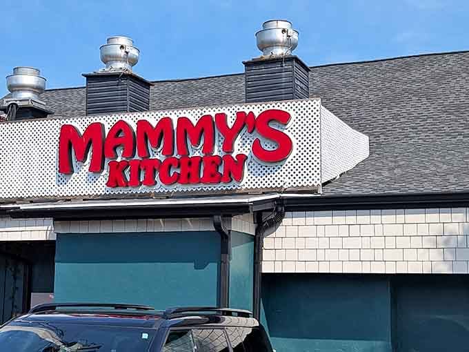 That bold red sign against the polka dots isn't just calling you, it's practically demanding your breakfast attendance.