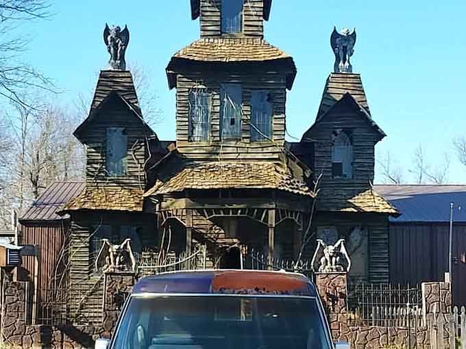 That towering haunted mansion with gargoyle sentries isn't your grandmother's Victorian dollhouse, that's for sure.