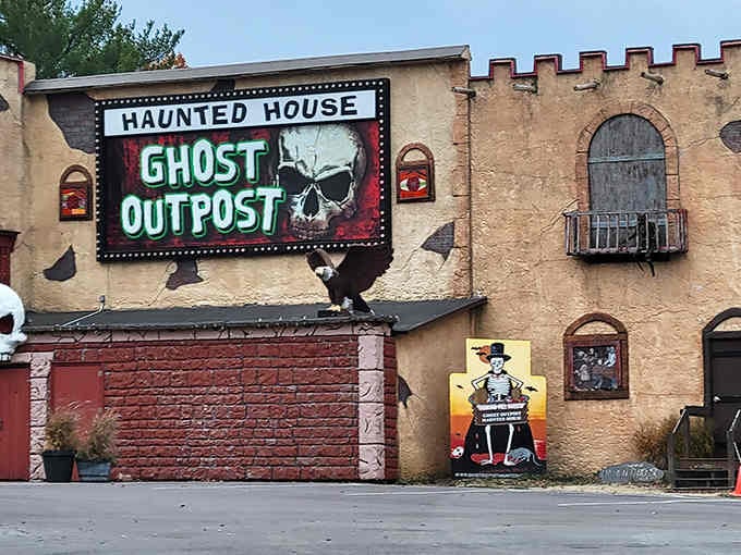 That castle-meets-horror-movie facade isn't trying to be subtle, and honestly, we appreciate the commitment to atmosphere.