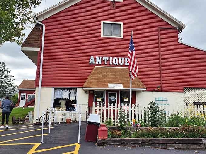 That classic red barn exterior promises treasures inside, like a time capsule you're actually allowed to open.