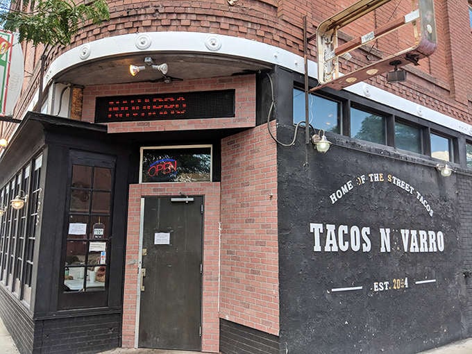 That "Home of the Street Taco" declaration on the brick exterior isn't just confidence, it's a delicious warning.
