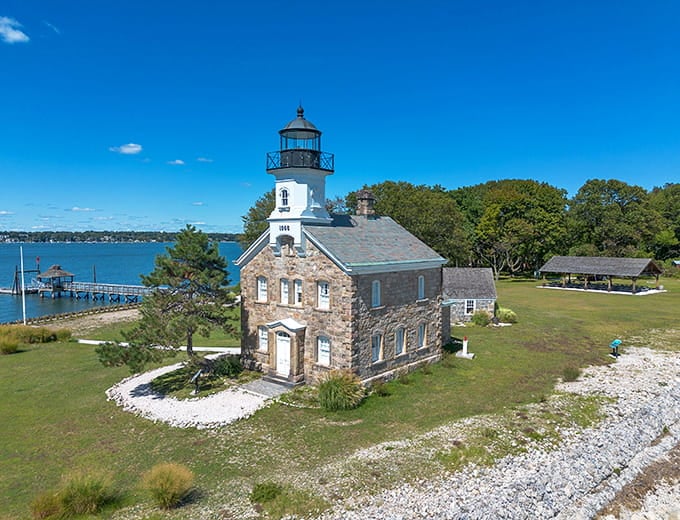 Here's your aerial view of island paradise, complete with lighthouse, beaches, and zero traffic jams to navigate.