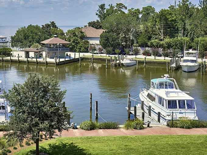 The marina at Point Clear where boats rest easier than you do after three cups of coffee.