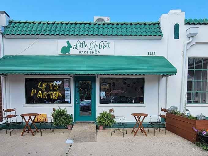 That turquoise awning isn't just charming, it's practically waving you inside for pastries and happiness.