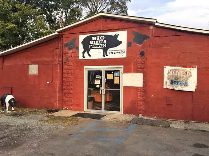 That cheerful pig sign knows what's waiting inside: some of the best smoked ribs you'll find in Pennsylvania.