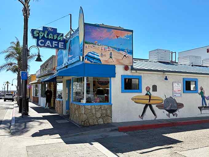 The cheerful blue and white exterior practically radiates California coastal vibes, like a postcard that serves incredible food.