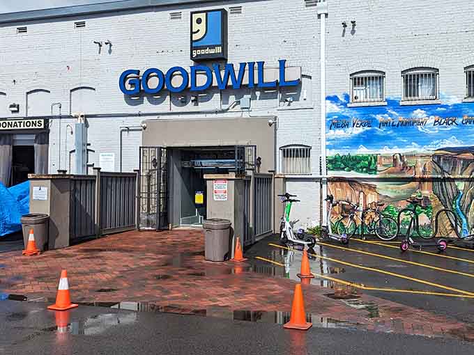 The donation drop-off area where your old stuff becomes someone else's treasure and the circle of life continues beautifully.