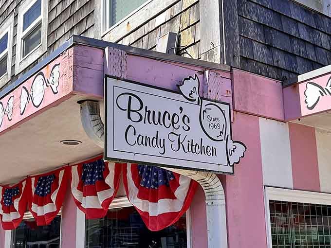 Patriotic bunting frames the entrance like a Norman Rockwell painting decided to open a candy shop.