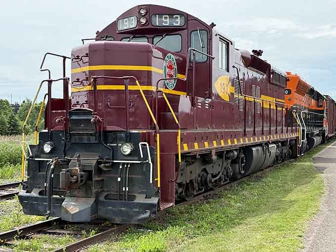 Locomotive 193 sits ready to transport you back to when trains were painted in colors bold enough to make the autumn leaves jealous.