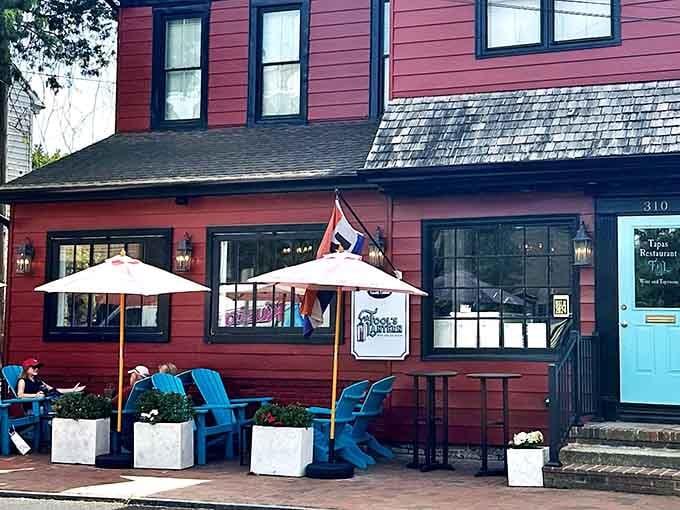 White umbrellas and patriotic bunting make this Eastern Shore spot feel like a permanent summer celebration.
