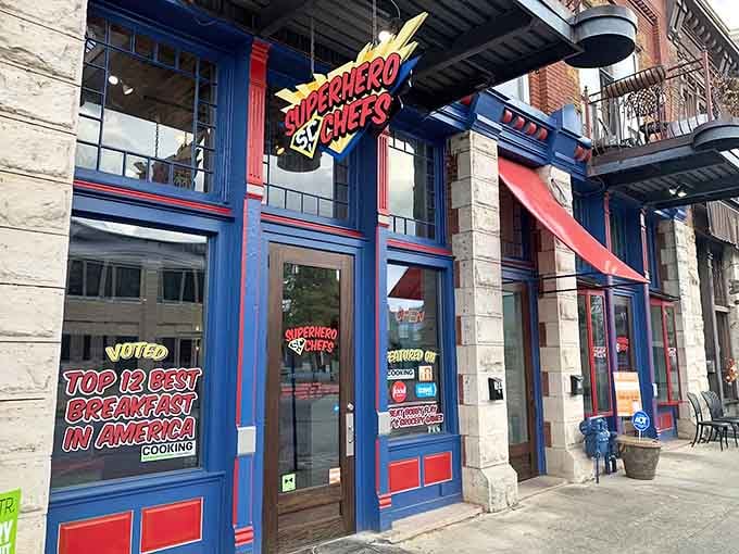 That comic book storefront isn't just for show, it's your breakfast beacon calling you to pancake paradise.