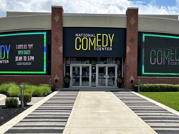 That bold yellow "COMEDY" sign isn't just welcoming you, it's practically giving you a standing ovation before you even walk in.