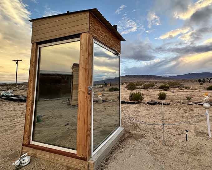 Golden hour transforms this quirky installation into something almost poetic, though the irony remains delightfully intact throughout.