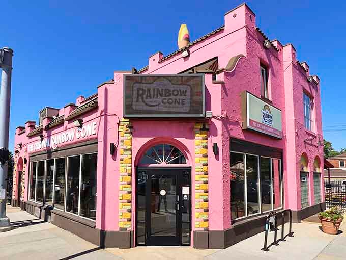 That pink building isn't whispering about ice cream, it's shouting it from the rooftops with pure joy.
