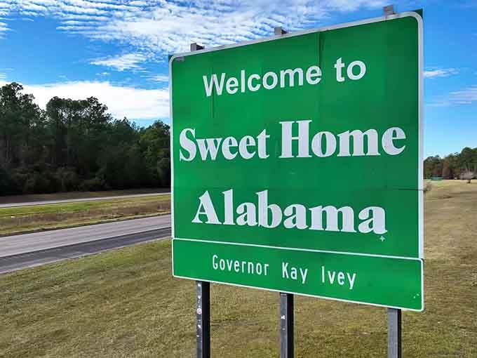 That green sign hits different when you've been away, doesn't it? Pure Alabama magic in metal form.