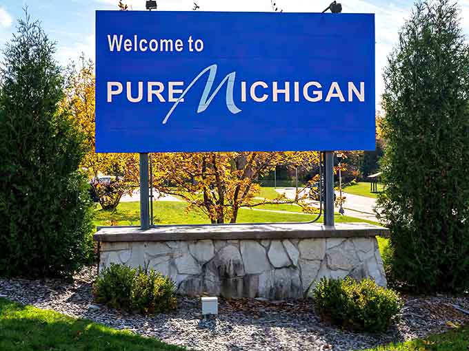 That blue sign hits different when you've been away, doesn't it? Pure Michigan, pure relief, pure home.