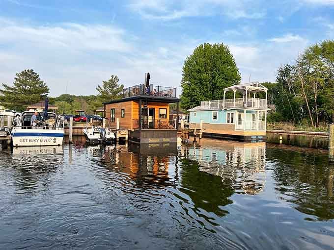 These aren't houseboats, they're floating dreams with rooftop decks where morning coffee tastes like pure Michigan magic.