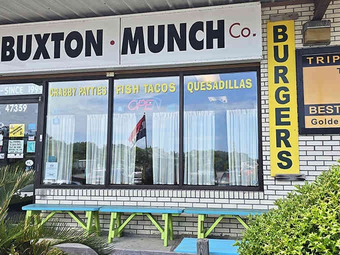 That bright yellow "BURGERS" sign isn't whispering, it's announcing deliciousness to everyone within a mile radius.