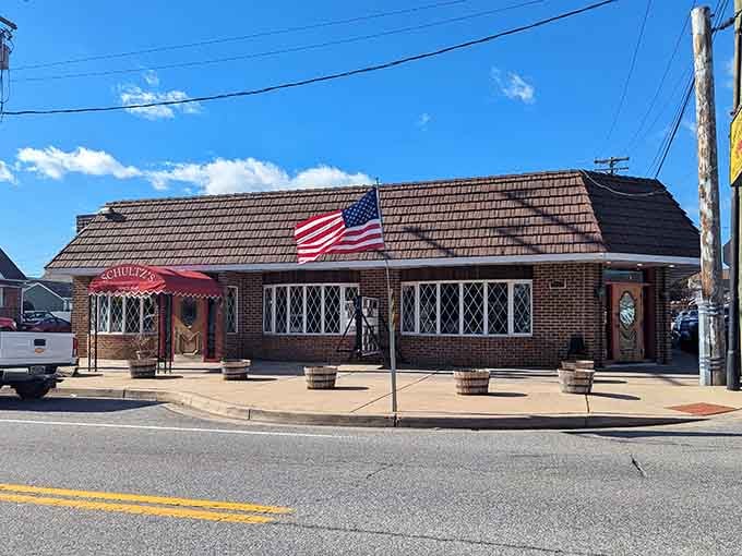 That red awning and American flag aren't just decorative, they're a beacon calling you home to crab country.