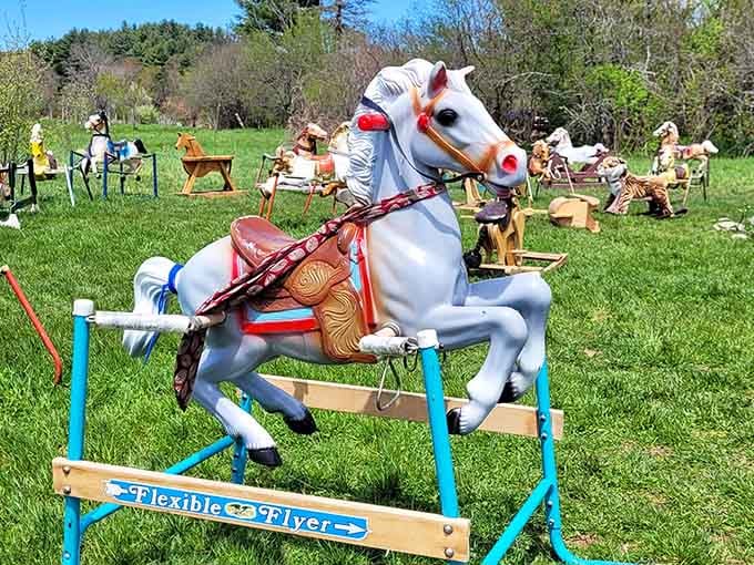 This majestic white steed looks ready to lead the charge in the world's most stationary cavalry parade.