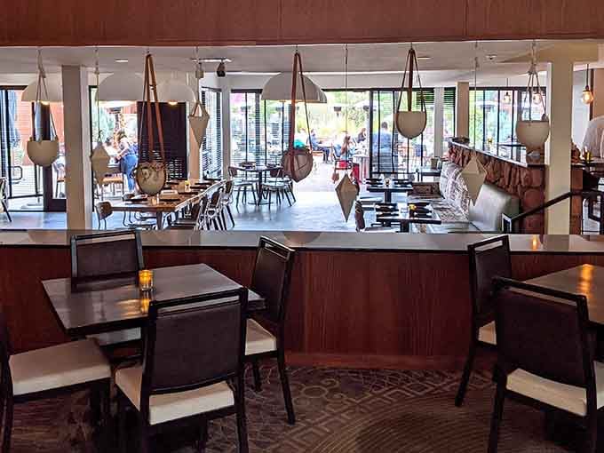 Those pendant lights aren't just fixtures; they're spotlights for the real star of the show outside those windows.