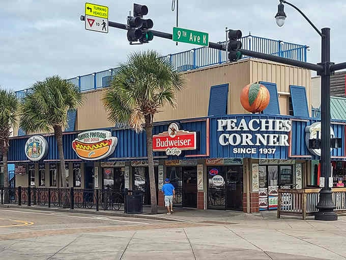 Peaches Corner welcomes hungry souls with vintage signage that's been turning heads since the Depression era.
