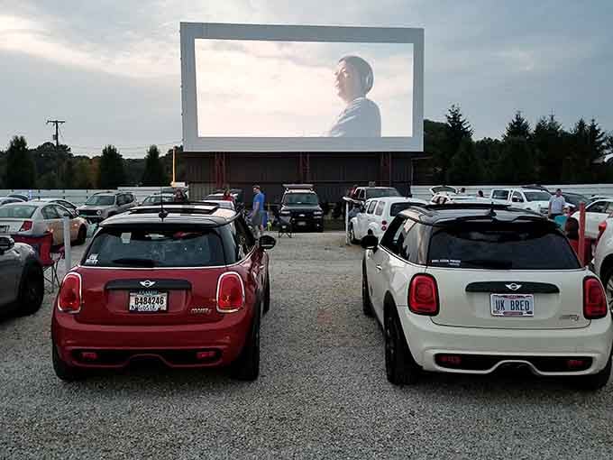 Those twin Minis parked side-by-side prove that great minds think alike, especially when choosing the perfect drive-in viewing vehicle.