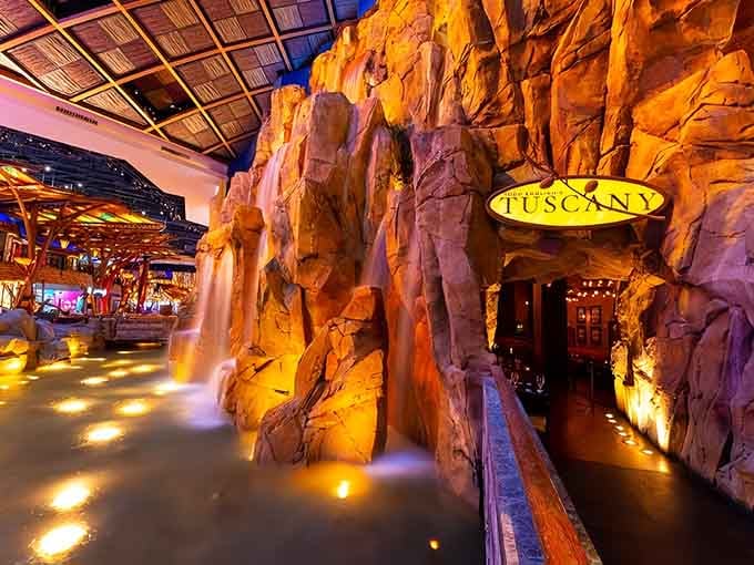 That golden glow isn't just good lighting, it's your dinner destination announcing itself with geological drama.