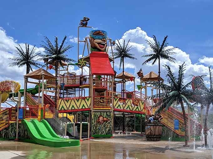 This towering water playground looks like a tropical fever dream designed by someone who really, really loves fun.