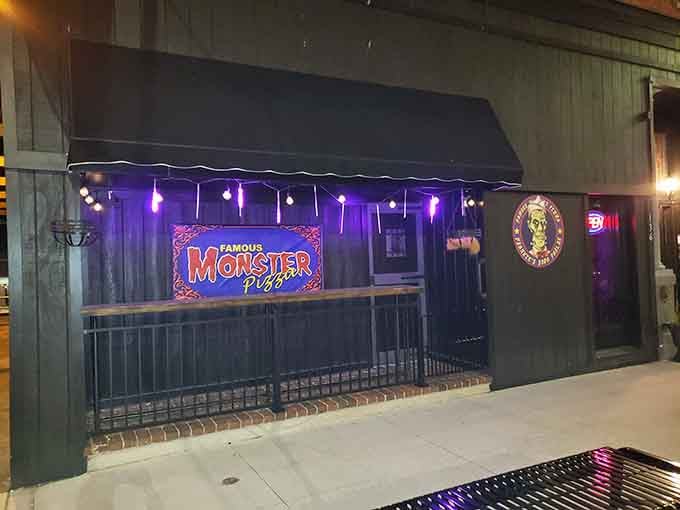 Purple lights and classic signage set the stage for what might be Indiana's most theatrical dining experience.