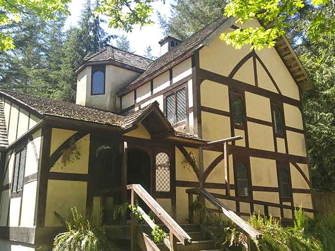 That moment when a Tudor mansion materializes in the Pacific Northwest woods and nobody questions it.