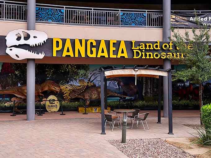 That dinosaur skull isn't just for show; it's basically daring you to come inside and eat.