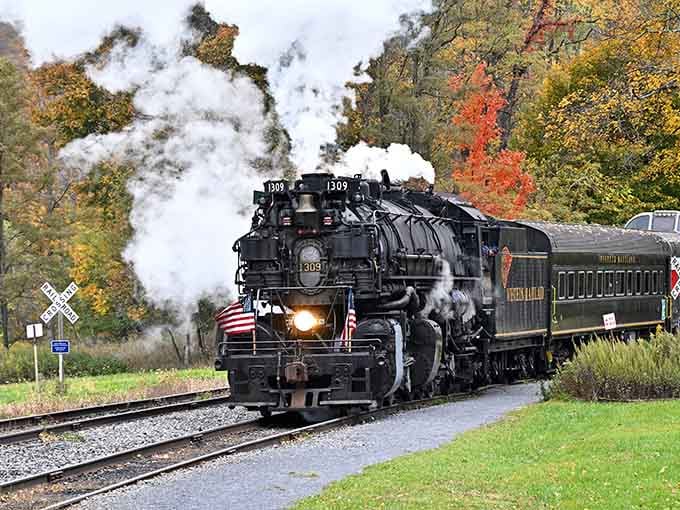 Steam billows like nature's own special effects as this magnificent locomotive powers through fall's greatest hits album.