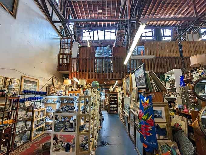 Those soaring ceilings and exposed beams create a cathedral of collectibles where every aisle promises new discoveries.