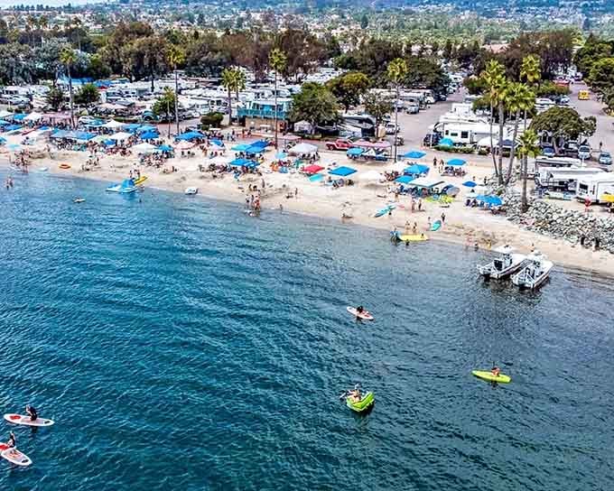 From above, it looks less like a campground and more like a waterfront neighborhood on vacation.