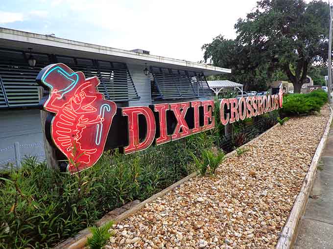 The pink shrimp statue out front is basically Titusville's version of a Hollywood star, complete with top hat and undeniable charm.