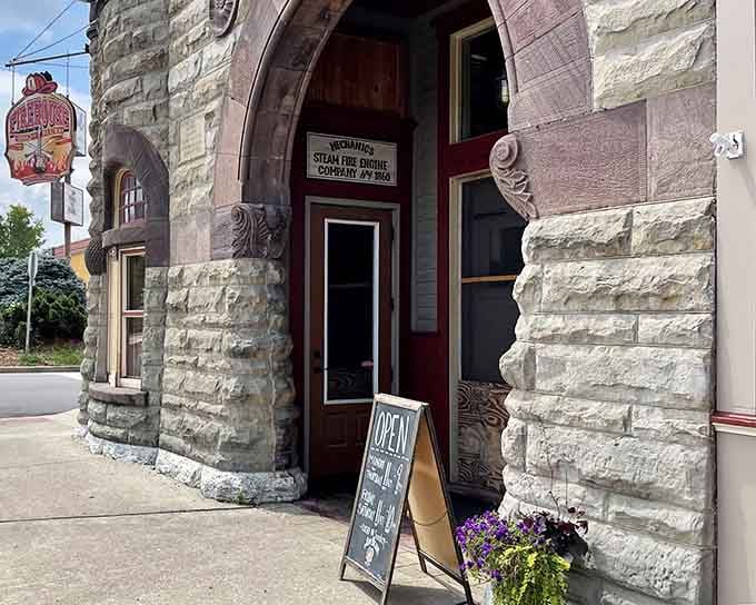 That stunning stone archway isn't just for show; it's your gateway to barbecue paradise in downtown Richmond.