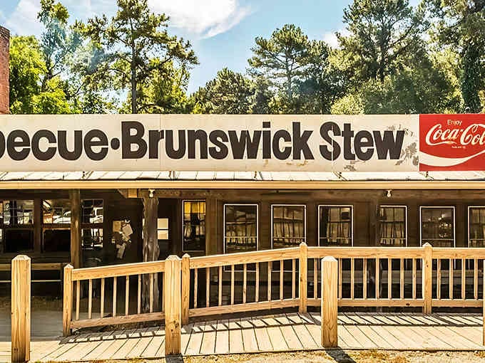 That brick chimney isn't just for show, it's been billowing hickory smoke since Hoover was president.